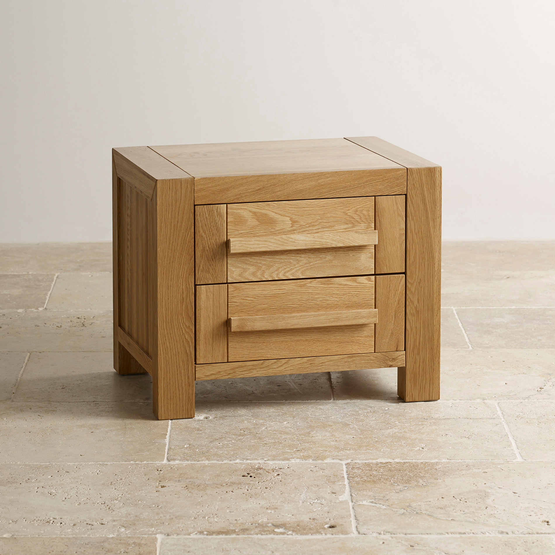 Fresco 2 Drawer Bedside Table in Solid Oak | Oak Furniture Land