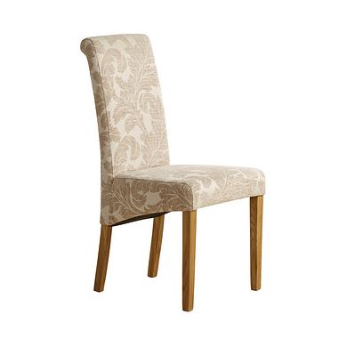 Scroll Back Plain Grey Fabric Dining Chair with Solid Oak Legs